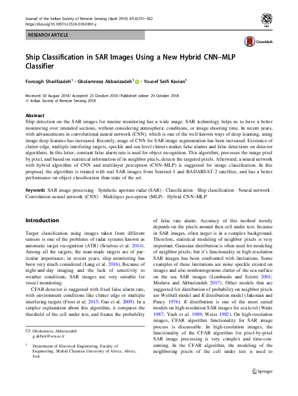 Pdf Ship Classification In Sar Images Using A New Hybrid Cnnmlp Classifier