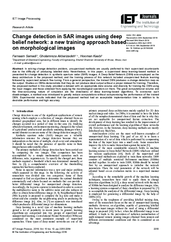 (PDF) Change detection in SAR images using deep belief network: a new training approach based on ...