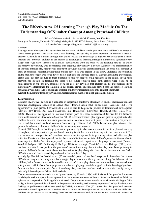 (PDF) The Effectiveness of Learning through Play Module on the ...