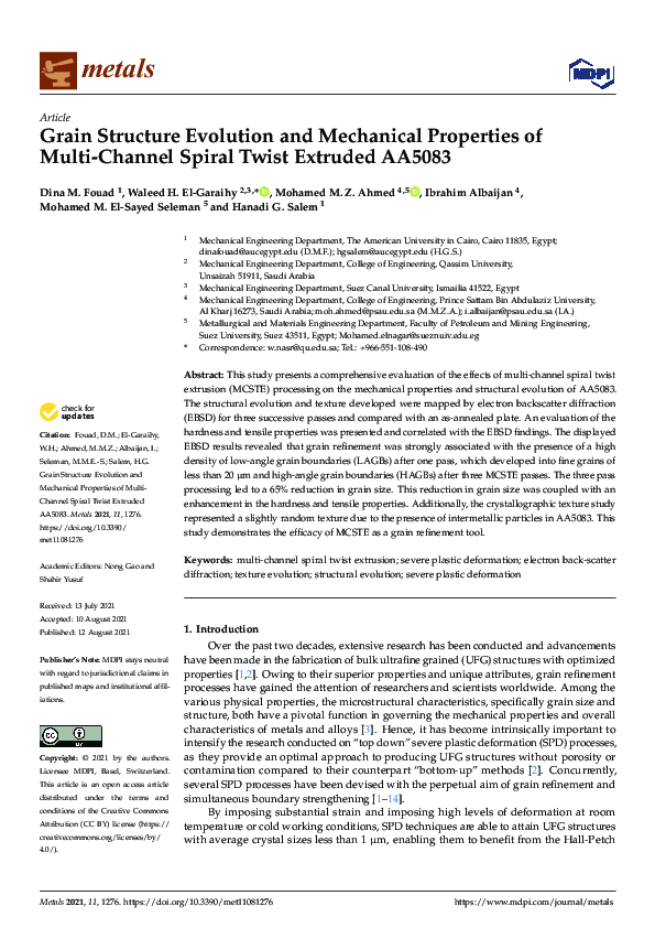 (PDF) Grain Structure Evolution and Mechanical Properties of Multi ...