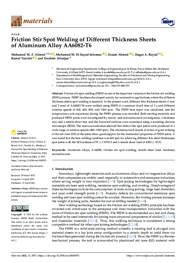(PDF) Friction Stir Spot Welding of Different Thickness Sheets of ...