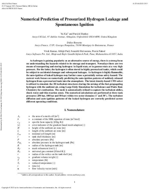 (PDF) Numerical Prediction of Pressurized Hydrogen Leakage and ...