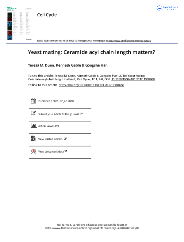 (PDF) Yeast mating: Ceramide acyl chain length matters?