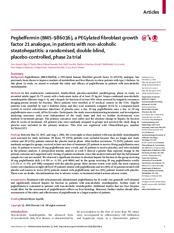 (PDF) Pegbelfermin (BMS-986036), a PEGylated fibroblast growth factor ...