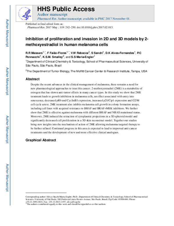 (PDF) Inhibition of proliferation and invasion in 2D and 3D models by 2 ...