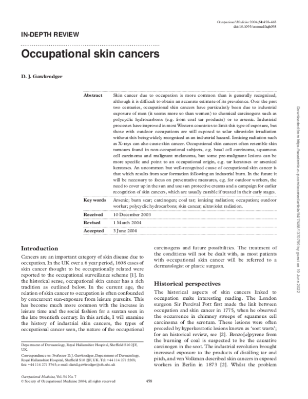 (PDF) Occupational skin cancers