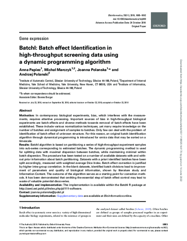 (PDF) BatchI: Batch effect Identification in high-throughput screening ...