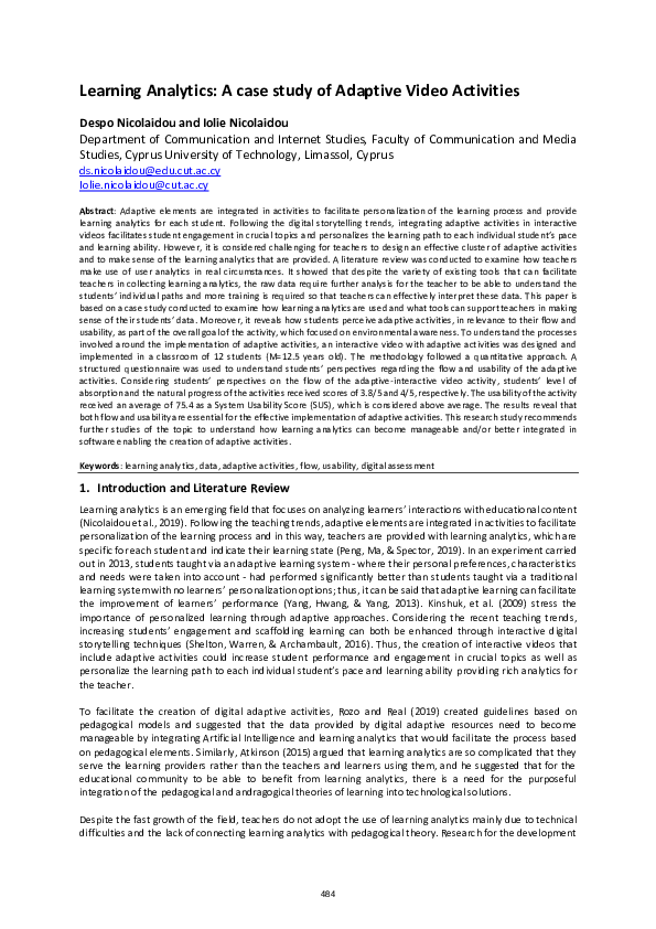 (PDF) Learning Analytics: A case study of Adaptive Video Activities