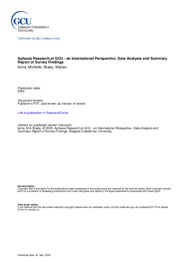 (PDF) Aphasia Research at GCU - an International Perspective. Data ...