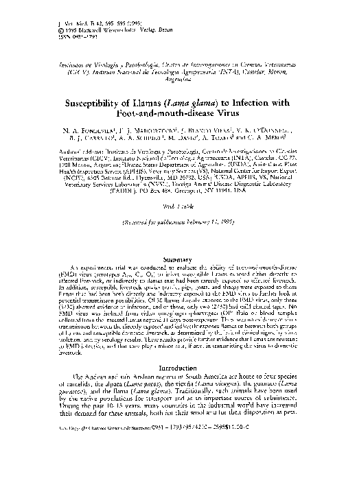(PDF) Susceptibility of Llamas (Lama glama) to Infection with Foot-and ...