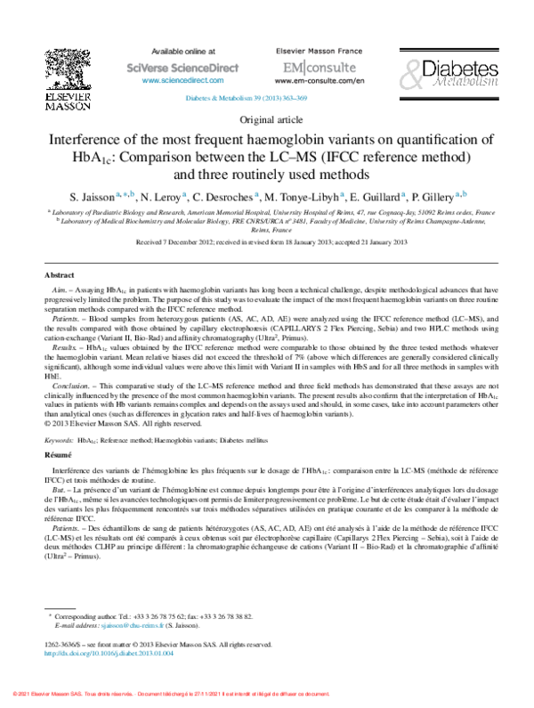 (PDF) Impact of Hb Variants on HbA1c Measurements