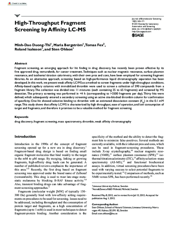 (PDF) High-Throughput Fragment Screening by Affinity LC-MS