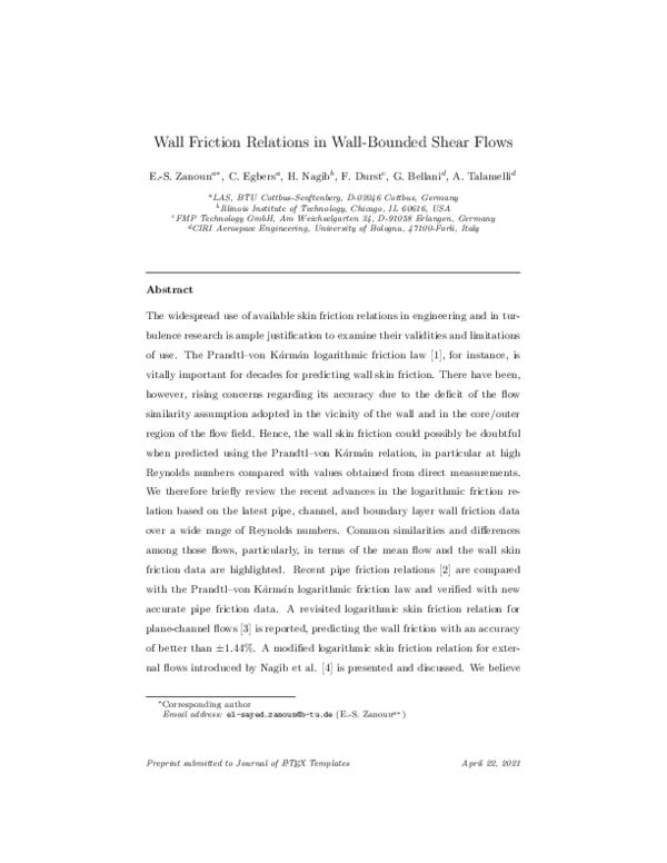 (PDF) Wall Friction Relations in Wall-Bounded Shear Flows
