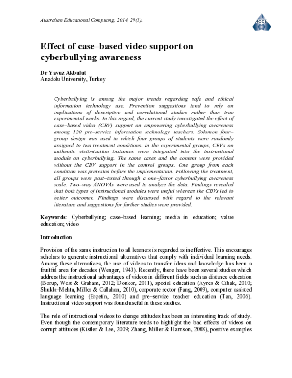 (PDF) Effect of case–based video support on cyberbullying awareness