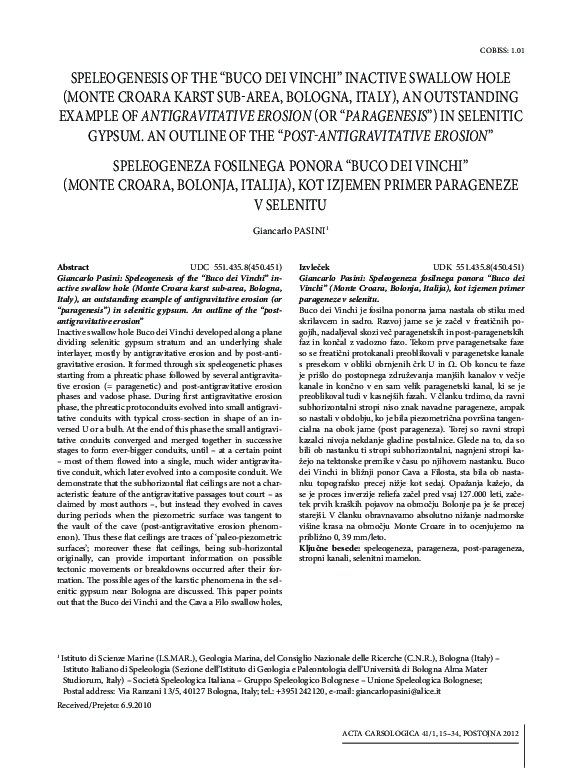 (PDF) Speleogenesis of the “Buco dei Vinchi” inactive swallow hole ...