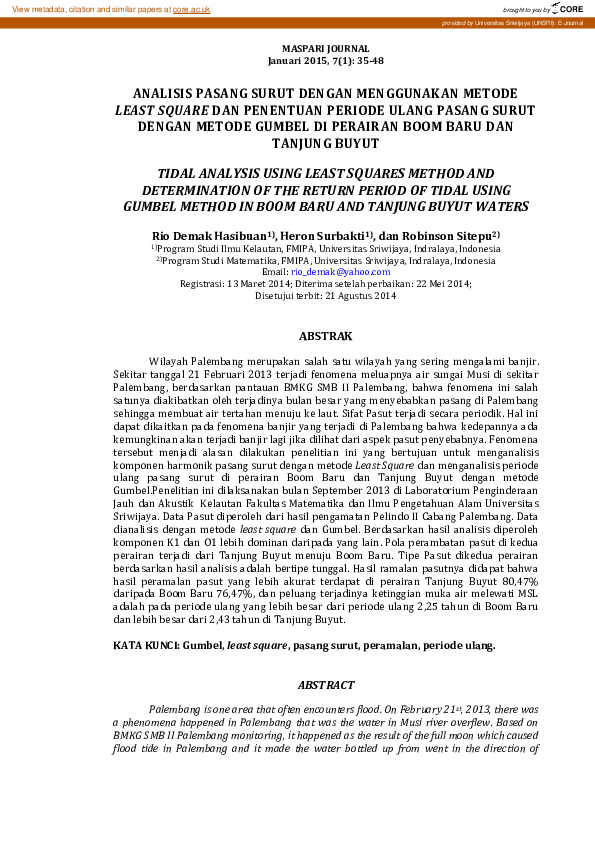(PDF) Analisis Pasang Surut Dengan Menggunakan Metode Least Square Dan Penentuan Periode Ulang ...