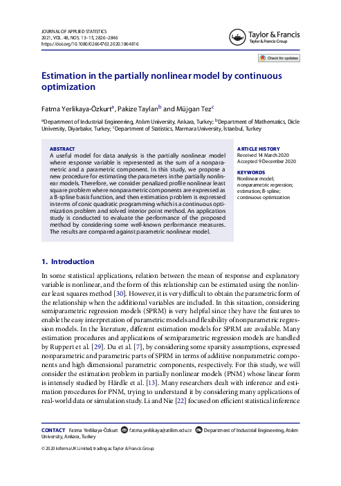 (PDF) Estimation in the partially nonlinear model by continuous optimization | Müjgan Tez ...