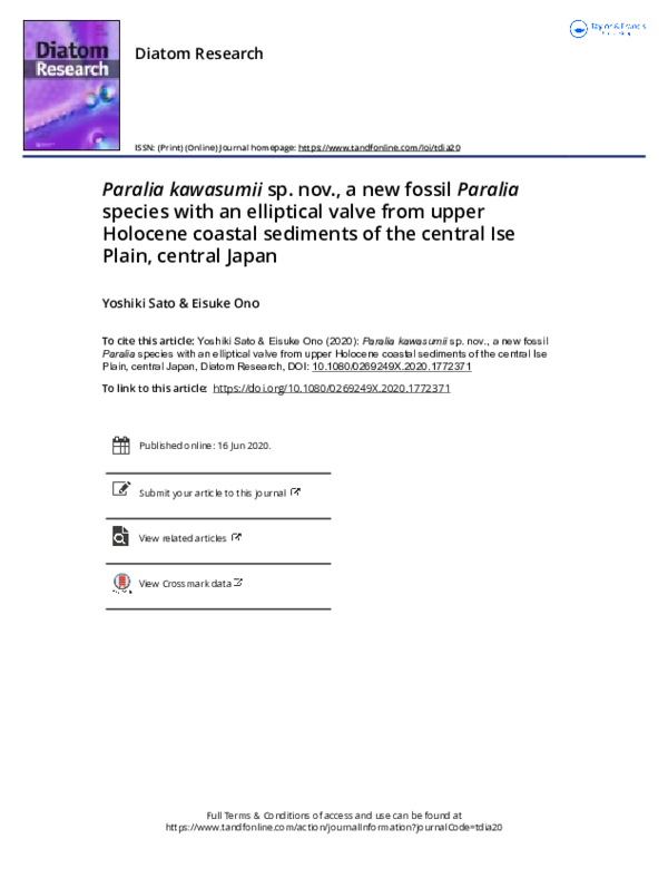 (PDF) Paralia kawasumii sp. nov., a new fossil Paralia species with an ...