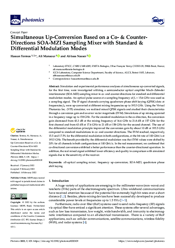 (PDF) Simultaneous Up-Conversion Based on a Co- & Counter-Directions SOA-MZI Sampling Mixer with ...