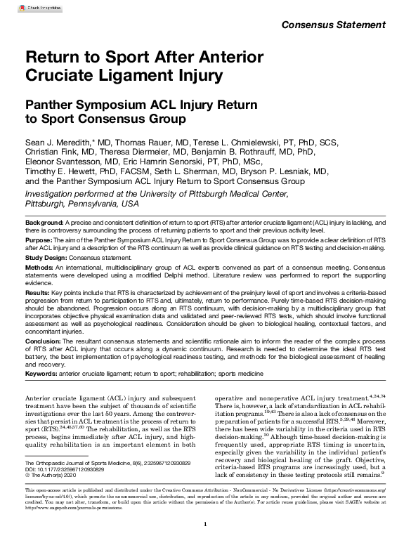 (PDF) Return to Sport After Anterior Cruciate Ligament Reconstruction ...