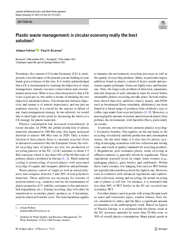 (PDF) Plastic waste management: is circular economy really the best ...