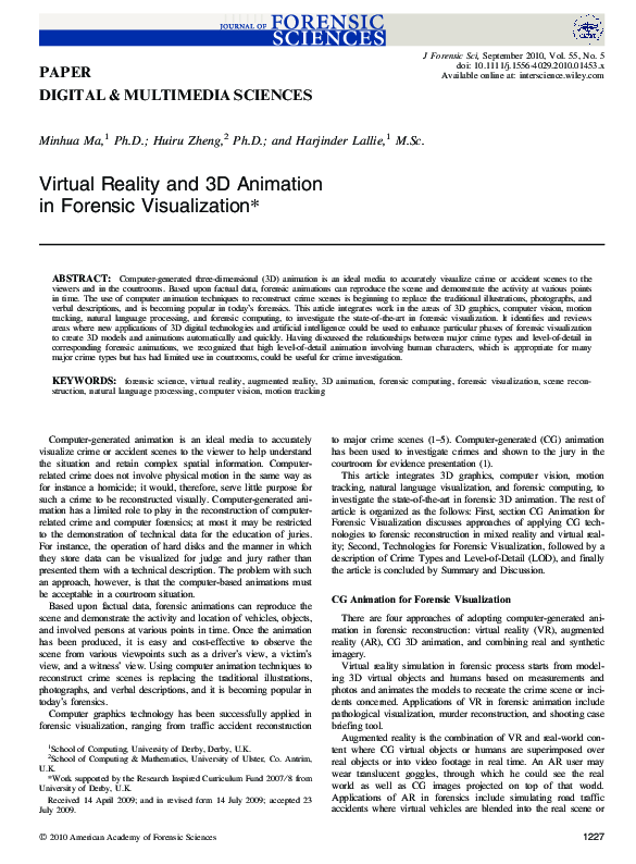 (PDF) Virtual Reality and 3D Animation in Forensic Visualization*