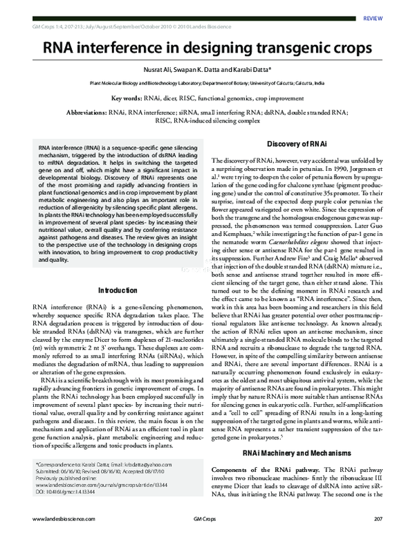 (PDF) RNA interference in designing transgenic crops