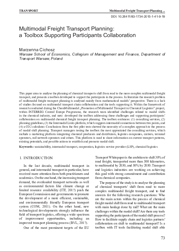 (PDF) Multimodal Freight Transport Planning: A Toolbox Supporting ...