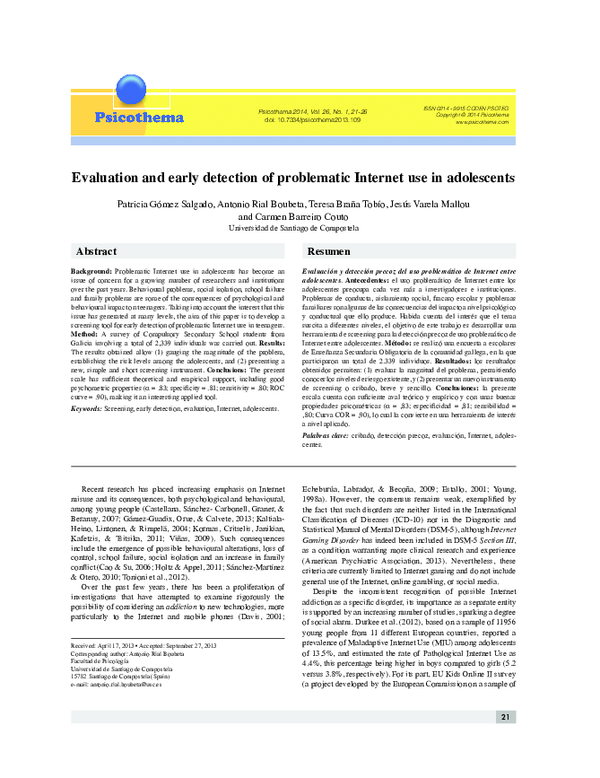 (PDF) Evaluation and early detection of problematic Internet use in ...