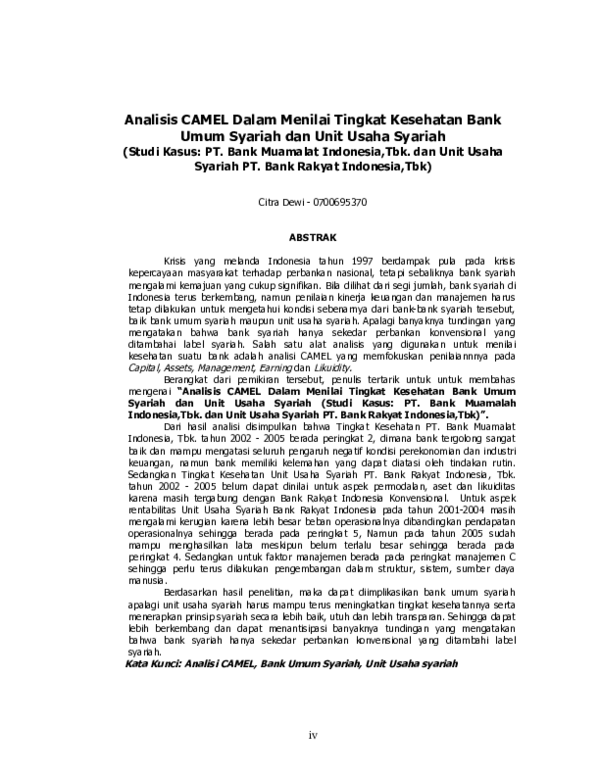 (PDF) Analisis Camel Dalam Menilai Tingkat Kesehatan Bank Umum Syariah Dan Unit Usaha Syariah ...