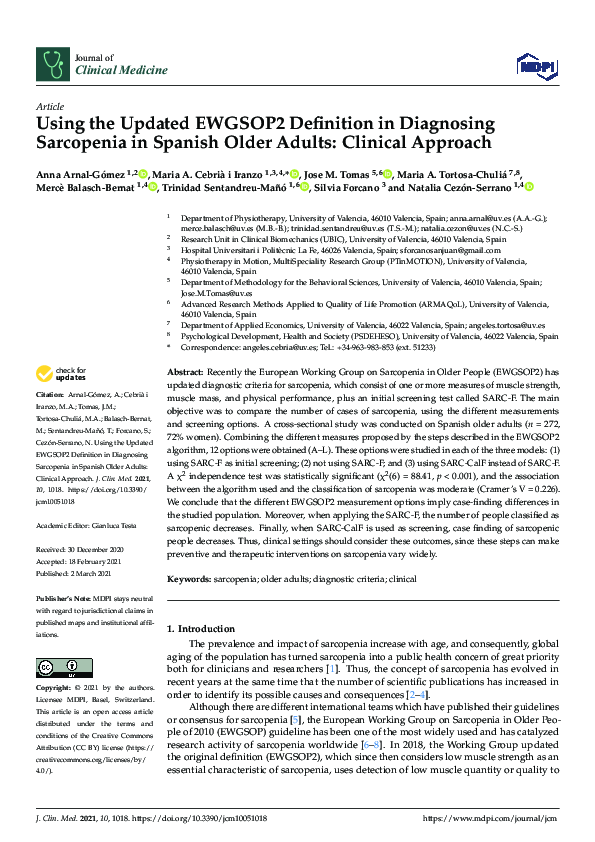 (PDF) Using the Updated EWGSOP2 Definition in Diagnosing Sarcopenia in ...