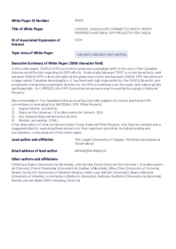 (PDF) LRP2020: CASCA's EPO Committee White Paper: Proposed National EPO ...