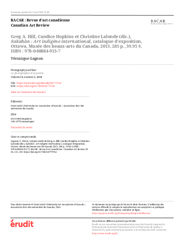 (PDF) Greg A. Hill, Candice Hopkins et Christine Lalonde (dir ...