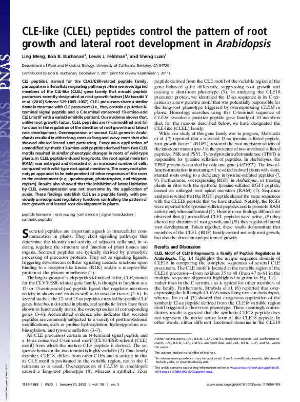 (PDF) CLE-like (CLEL) peptides control the pattern of root growth and ...