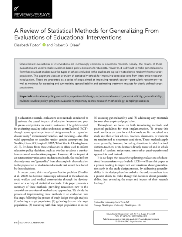 Pdf A Review Of Statistical Methods For Generalizing From Evaluations