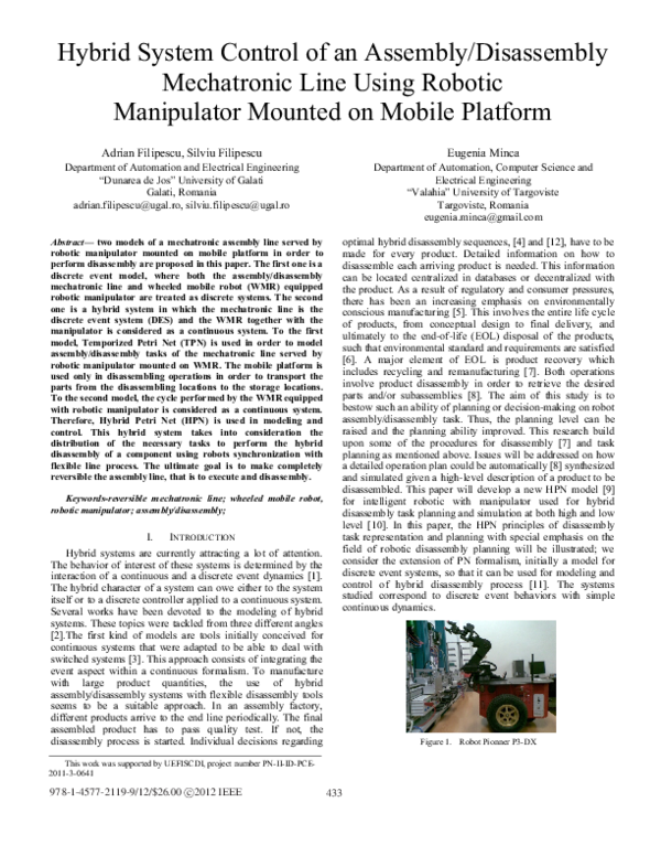 (PDF) Hybrid system control of an assembly/disassembly mechatronic line using robotic ...