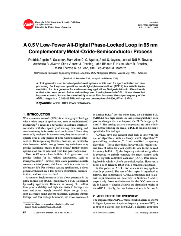 (PDF) A 0.5V Low-Power All-Digital Phase-Locked Loop in 65nm CMOS ...