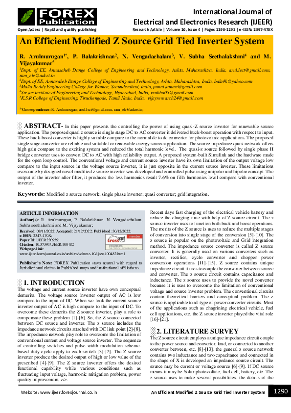 (PDF) An Efficient Modified Z Source Grid Tied Inverter System