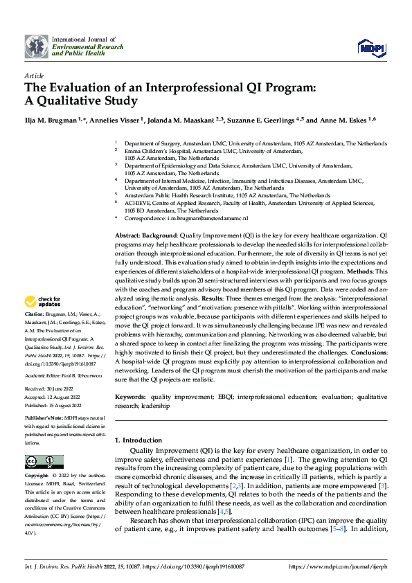 (PDF) The Evaluation of an Interprofessional QI Program: A Qualitative Study