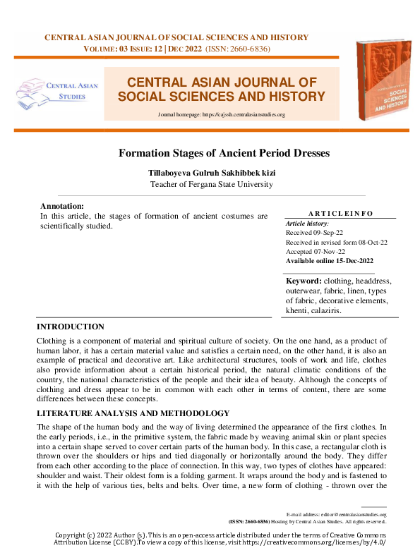 (PDF) Formation Stages of Ancient Period Dresses