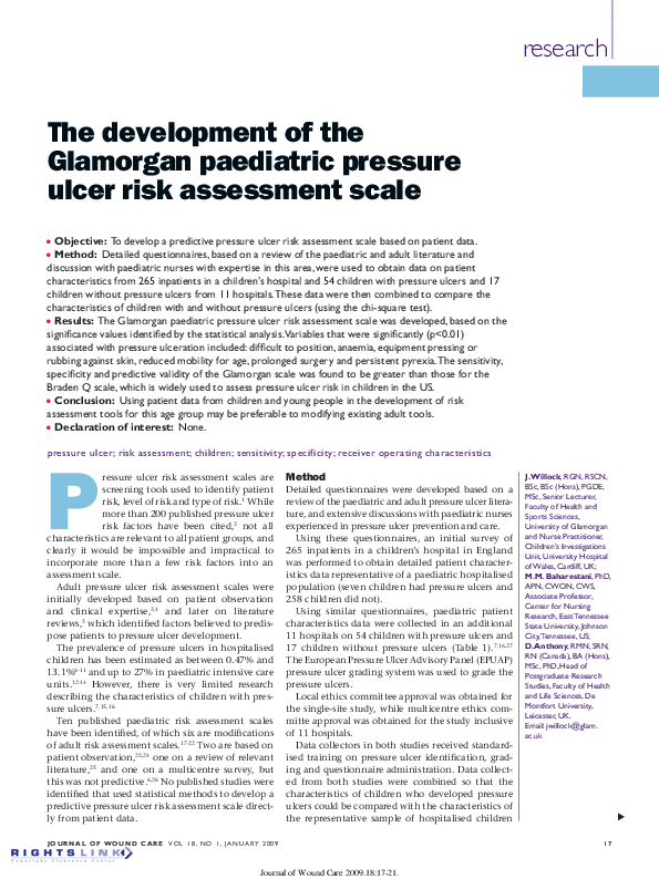 (PDF) The development of the Glamorgan paediatric pressure ulcer risk ...