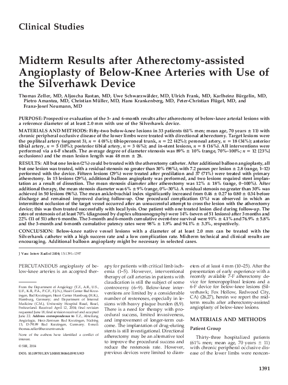 (PDF) Midterm Results after Atherectomy-assisted Angioplasty of Below ...