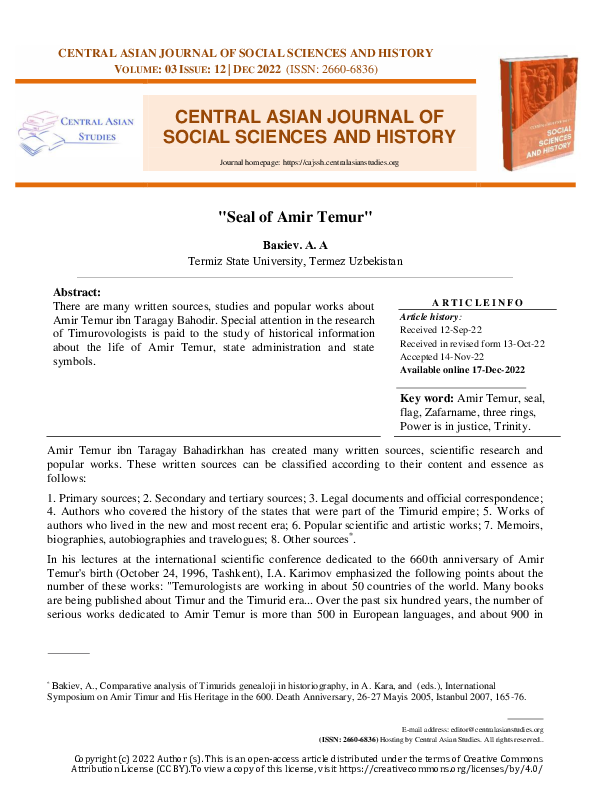 (PDF) "Seal of Amir Temur