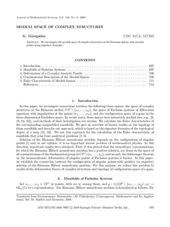 (PDF) Moduli space of complex structures