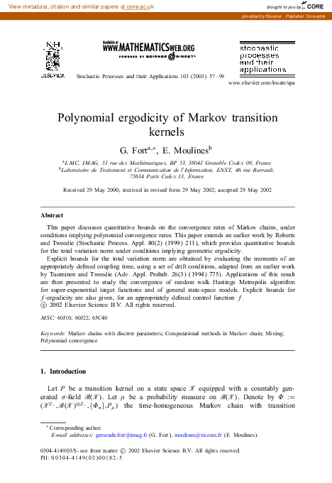 (PDF) Polynomial ergodicity of Markov transition kernels