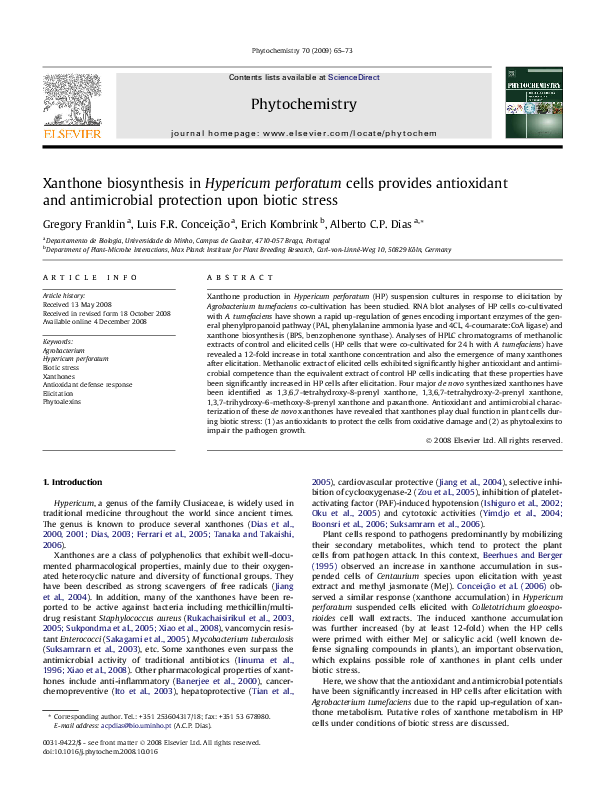 (PDF) Xanthone biosynthesis in Hypericum perforatum cells provides ...