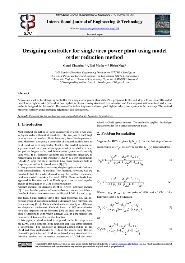 (PDF) Designing controller for single area power plant using model ...