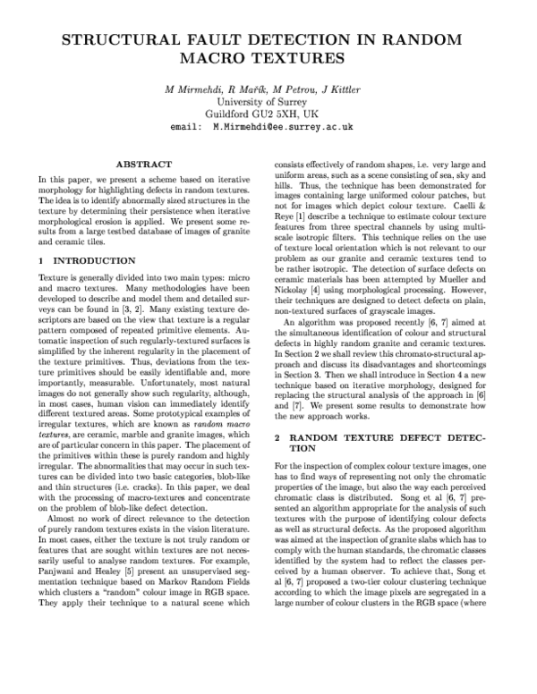 (PDF) Structural fault detection in random macro textures