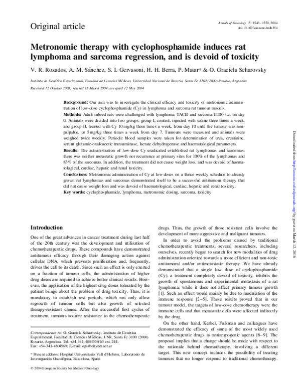 (PDF) Metronomic therapy with cyclophosphamide induces rat lymphoma and ...