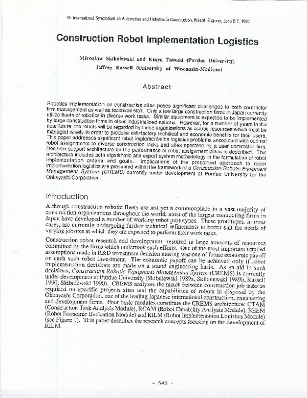 (PDF) Construction Robot Implementation Logistics